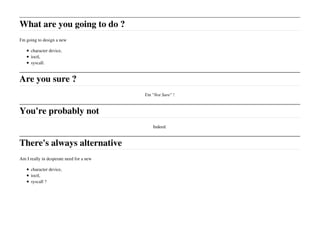 Kernel Recipes 2014 - What I’m forgetting when designing a new userspace interface | PPT