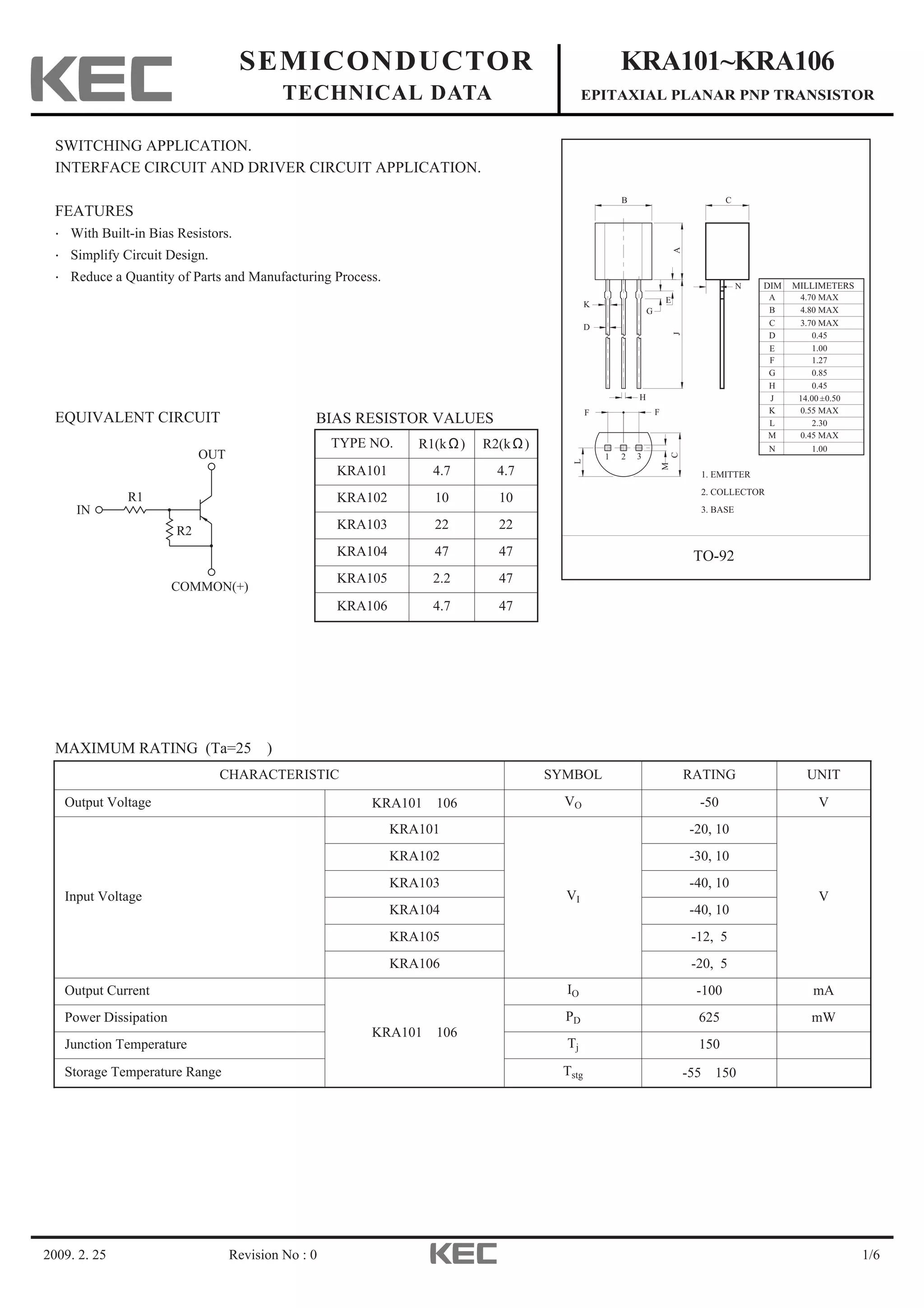 Original PNP Transistor KRA106 A106 106 TO-92 New | PDF