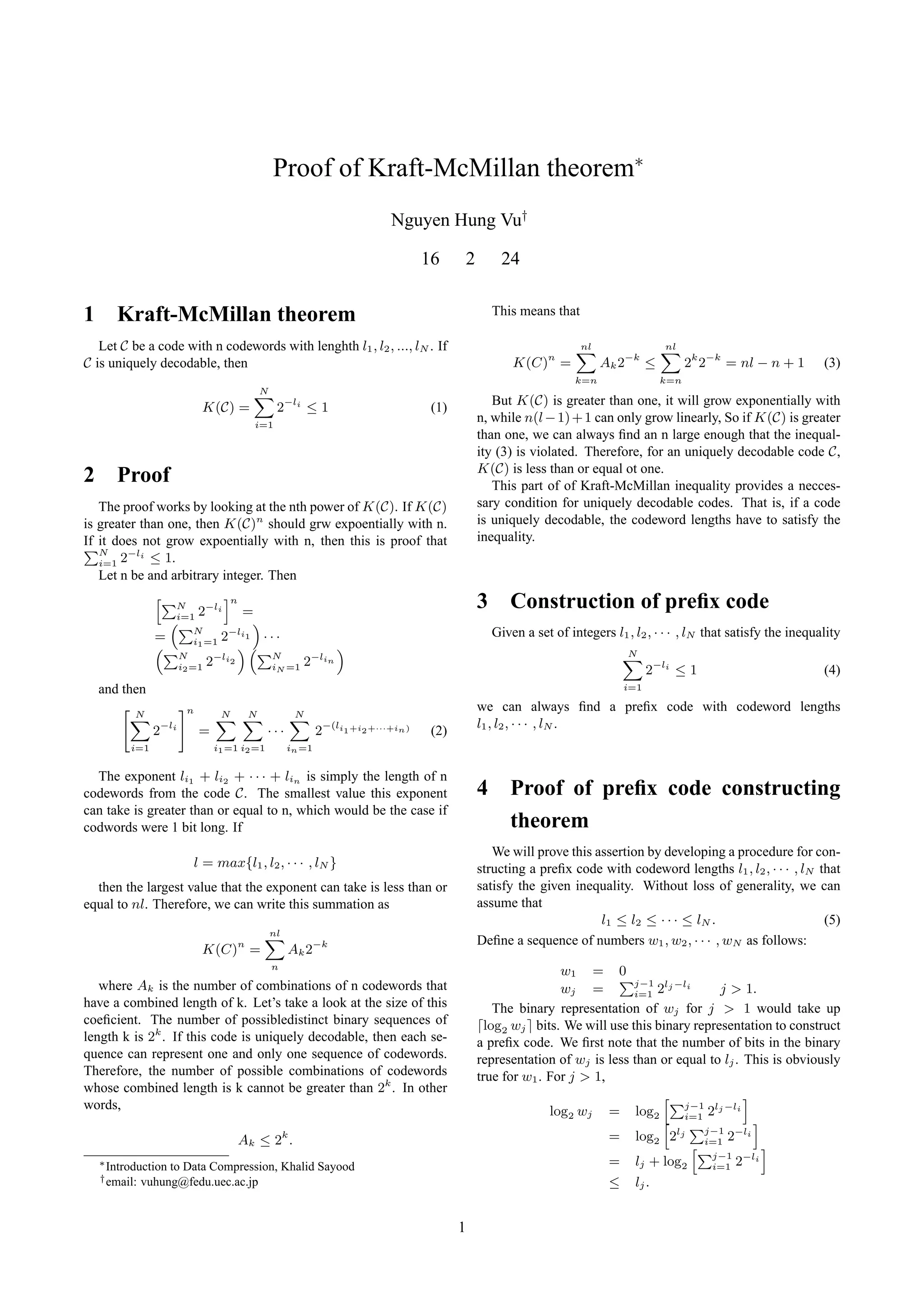 Proof of Kraft-McMillan theorem | PDF