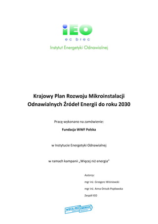 Krajowy plan rozwoju mikroinstalacji oze do roku 2030 | PDF