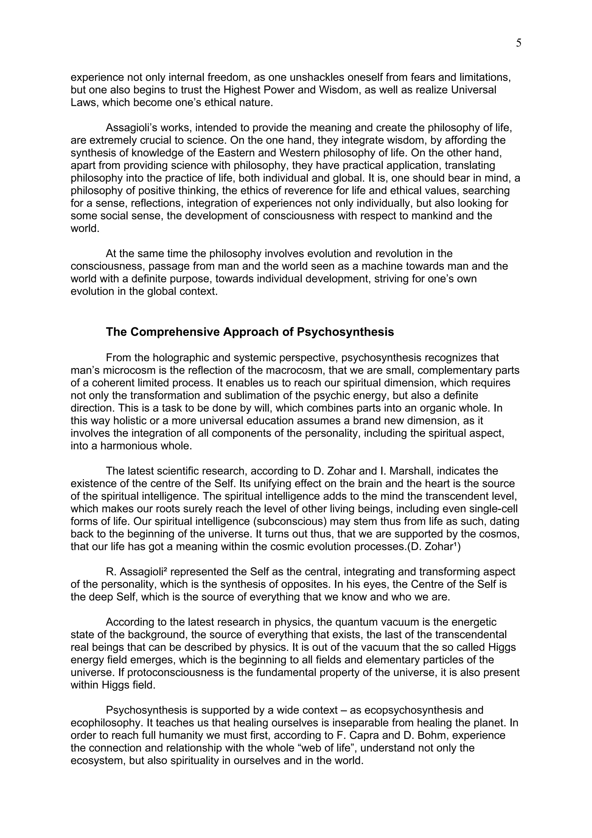 The Vision of Wholeness from the Viewpoint of Psychosynthesis | DOC