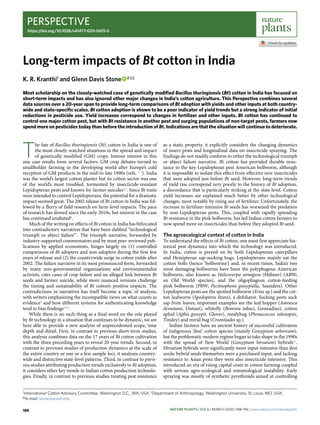 Kranthi and Stone - 2020 - Long-term impacts of Bt cotton in India.pdf
