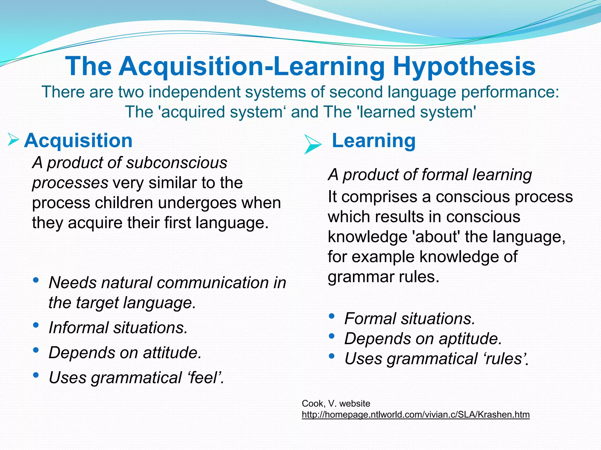 Krashen's Five Main Hypotheses | PPTX