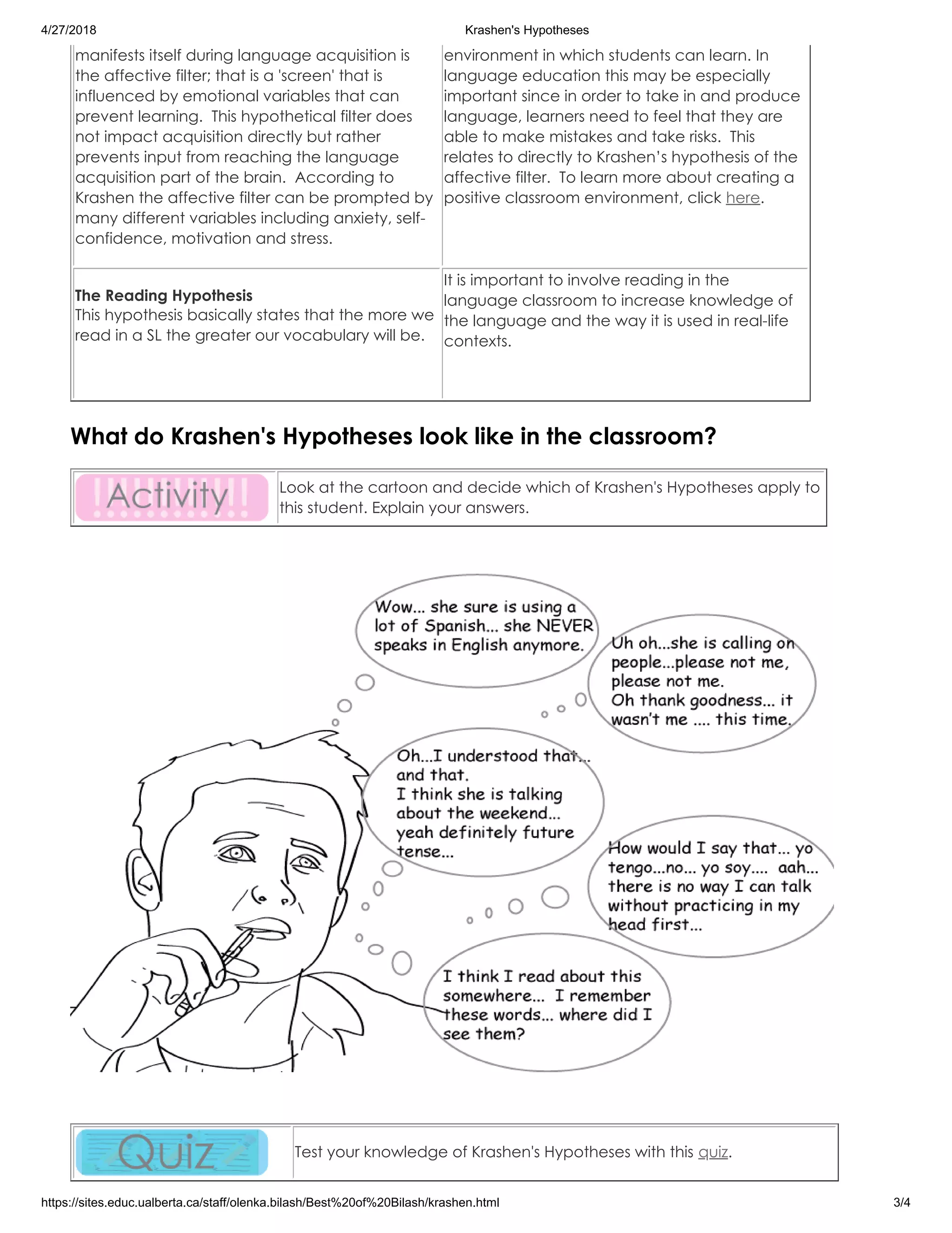 Krashen's hypotheses | PDF