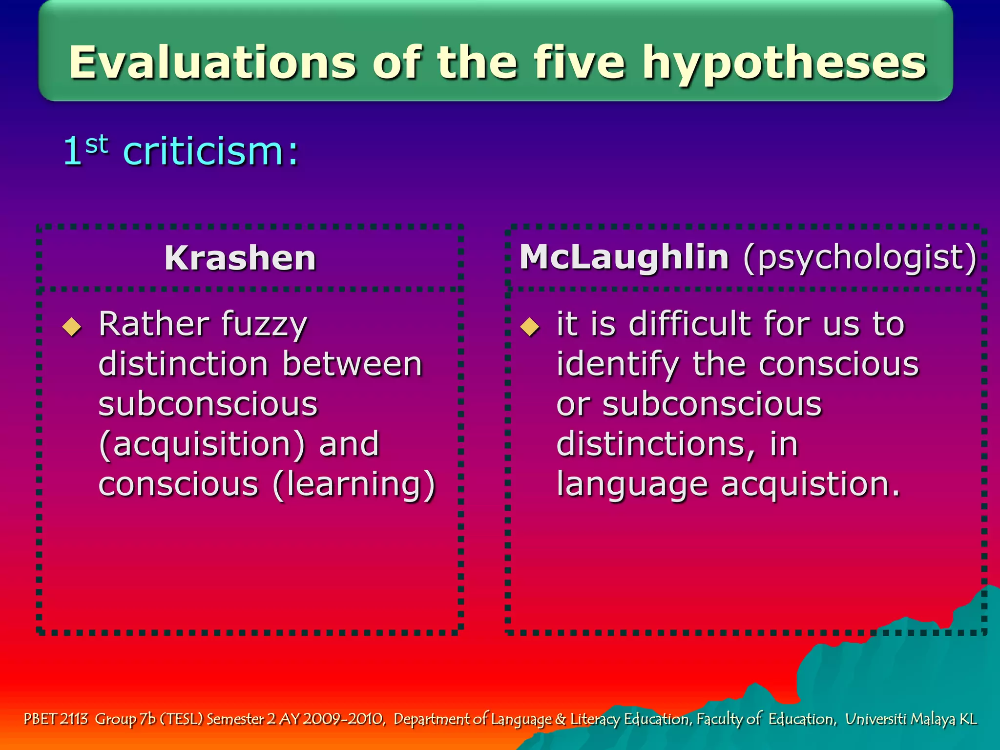 Krashen's Input Hypotheses | PPTX