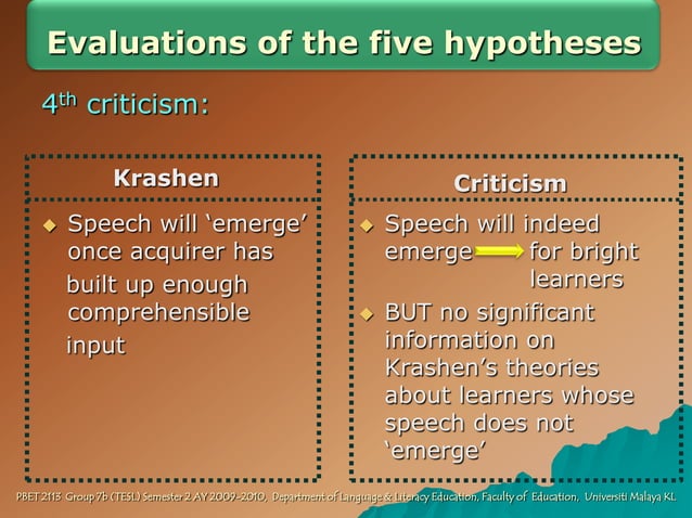 Krashen's Input Hypotheses | PPTX