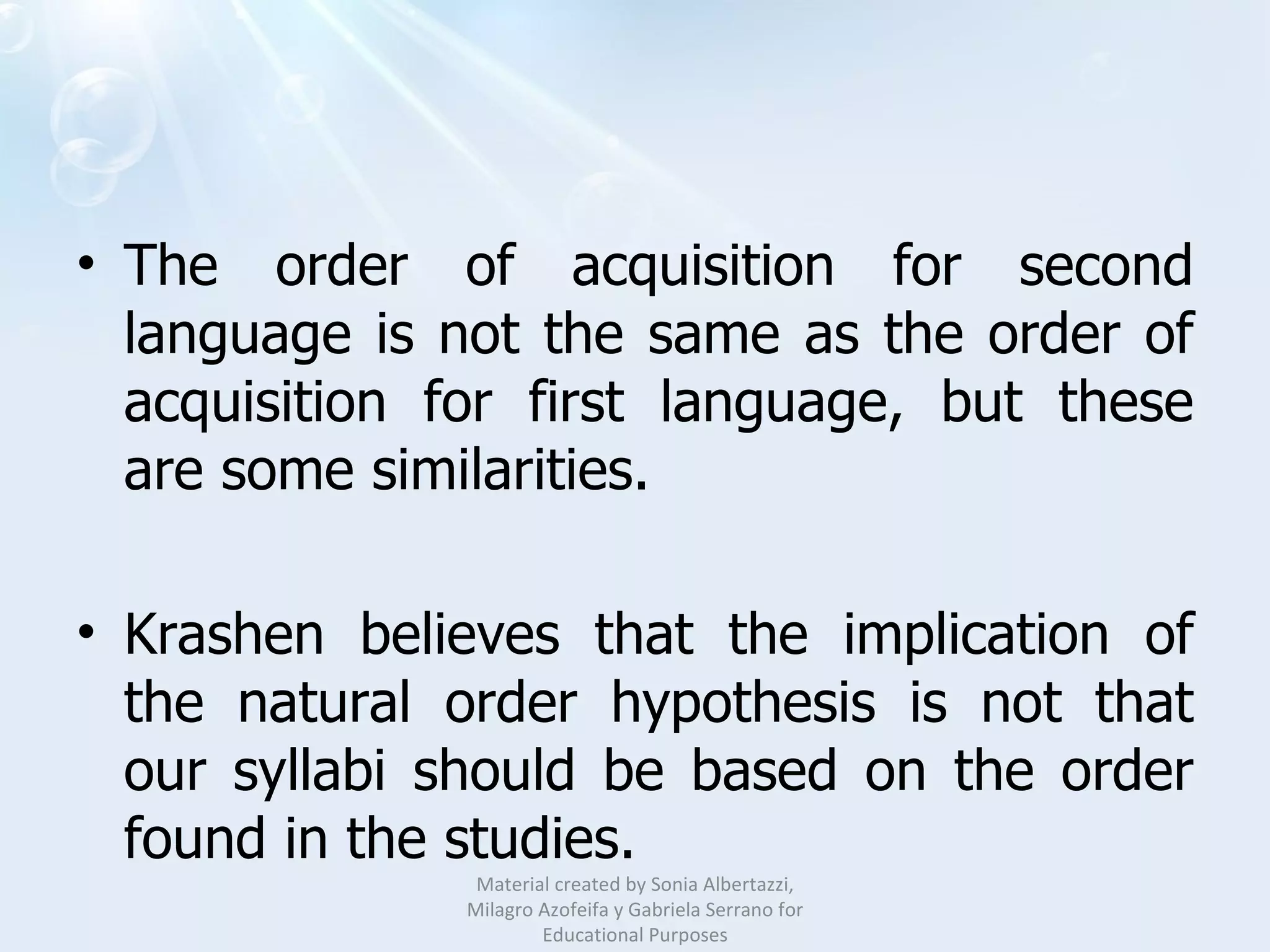 Krashen's theory on Second Language Acquisition | PPT
