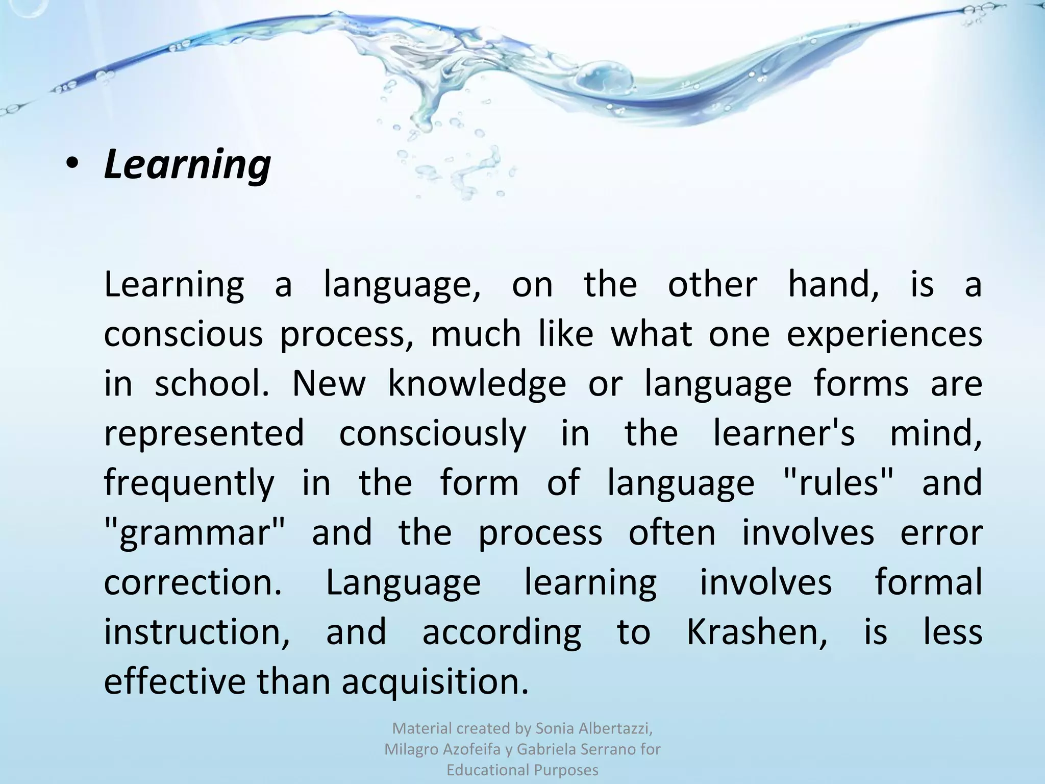 Krashen's theory on Second Language Acquisition | PPT