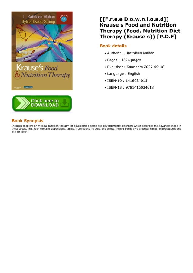 [[F.r.e.e D.o.w.n.l.o.a.d]] Krause s Food and Nutrition Therapy (Food, | PDF | Nutrition ...