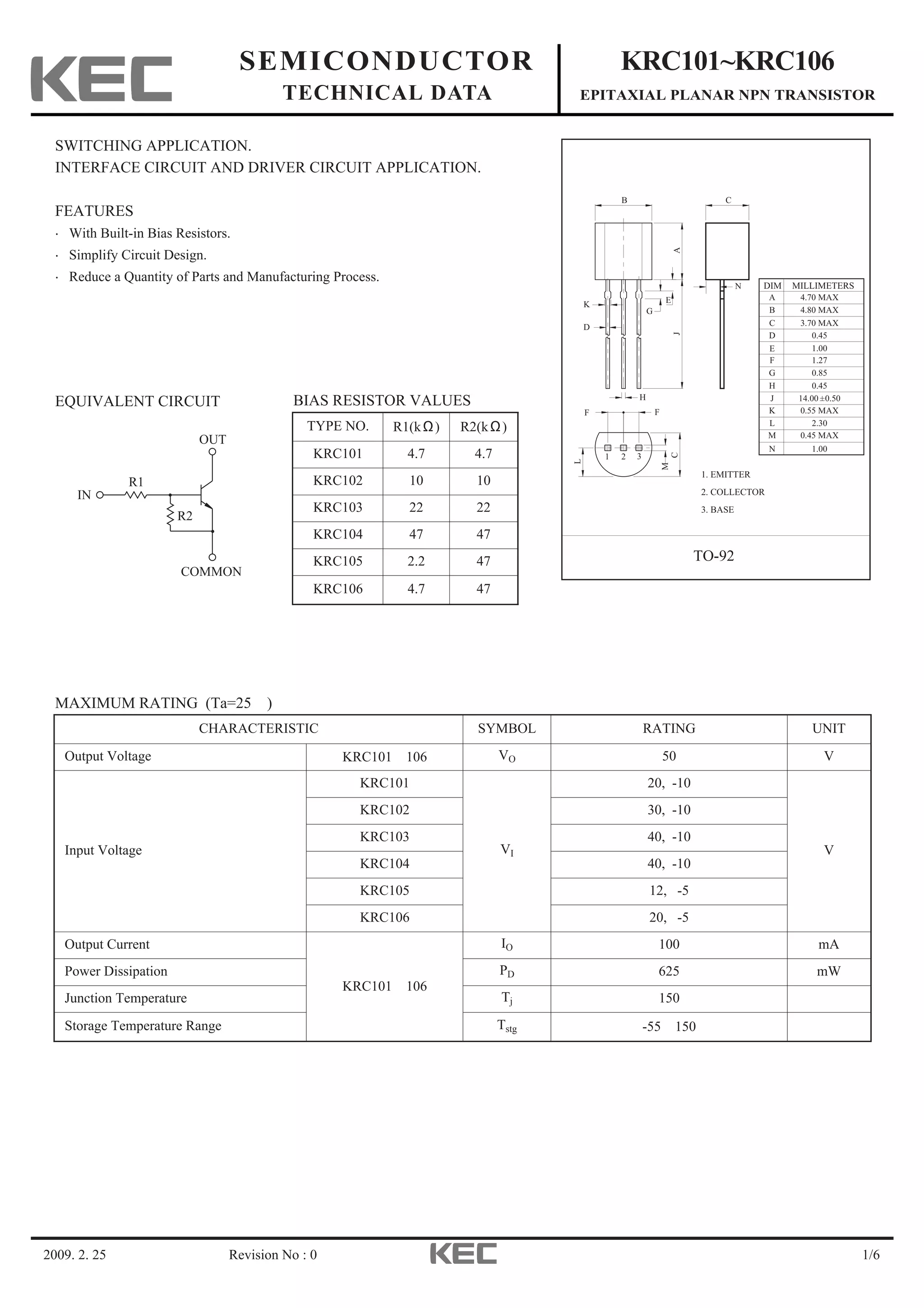 Original NPN Transistor KRC106M C106 106 TO-92 New KEC | PDF