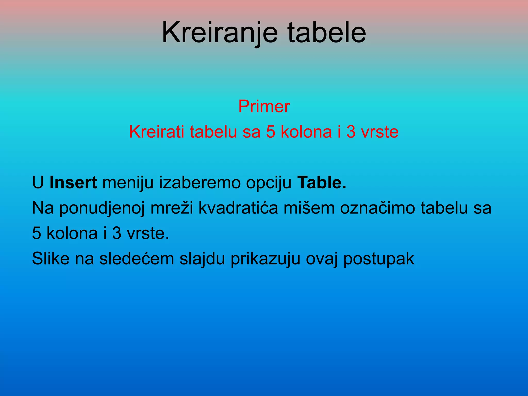 Kreiranje tabela | PPTX