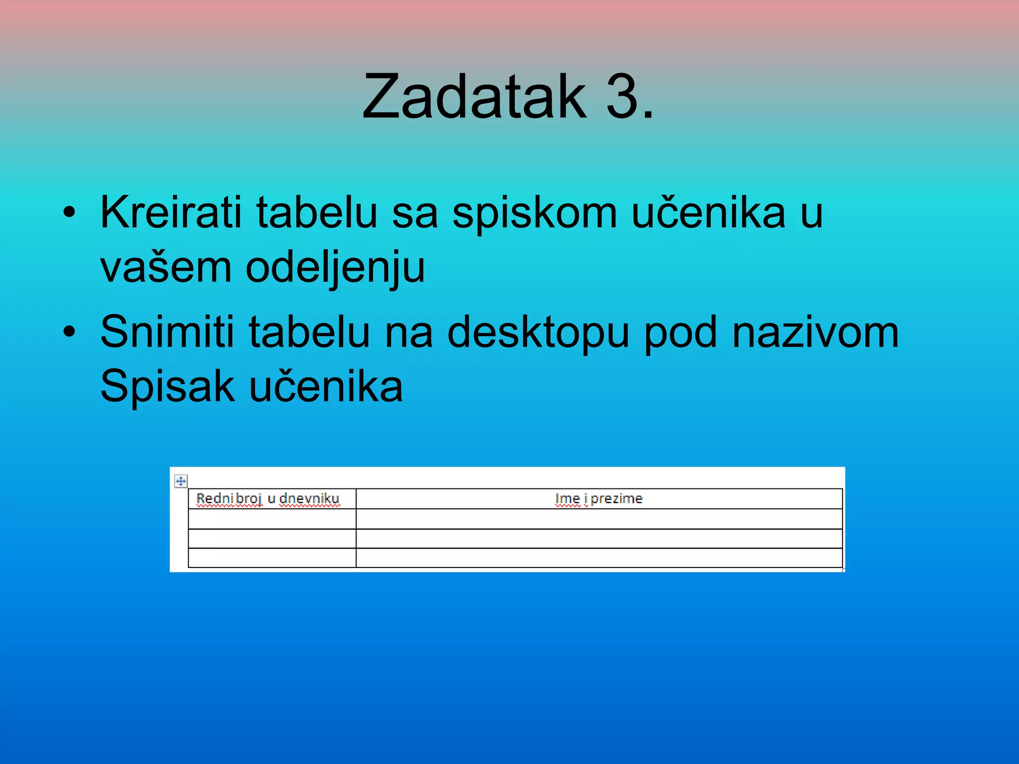 Kreiranje tabela | PPTX