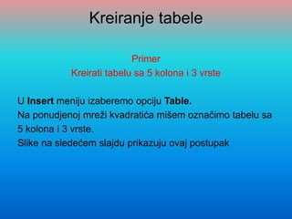 Kreiranje tabela | PPT