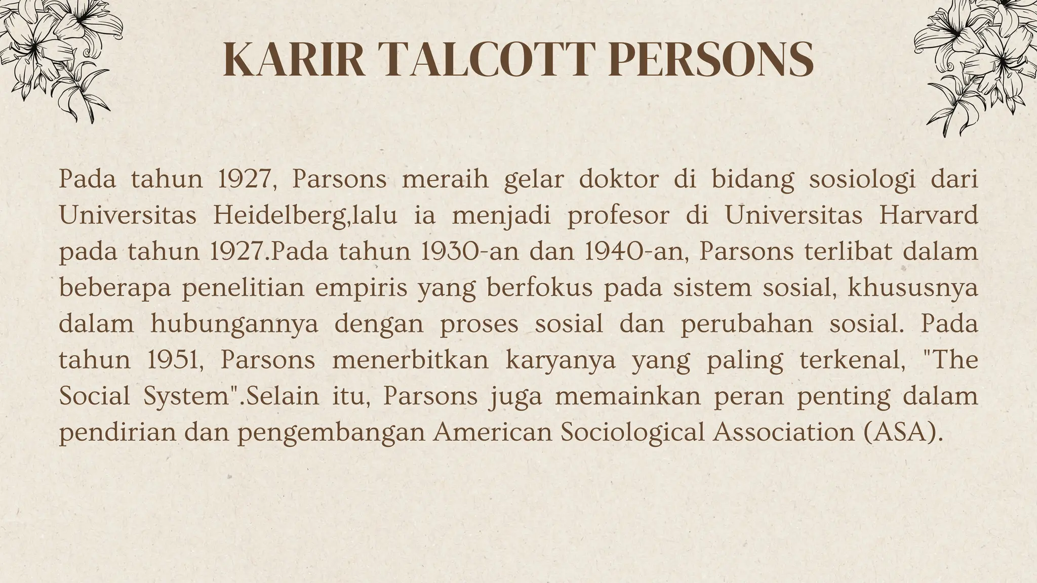 Teori Fungsionalisme Kulturalisasi Talcott Parsons (Dosen Pengampu : Khoirin Nisai Shalihati ) | PDF