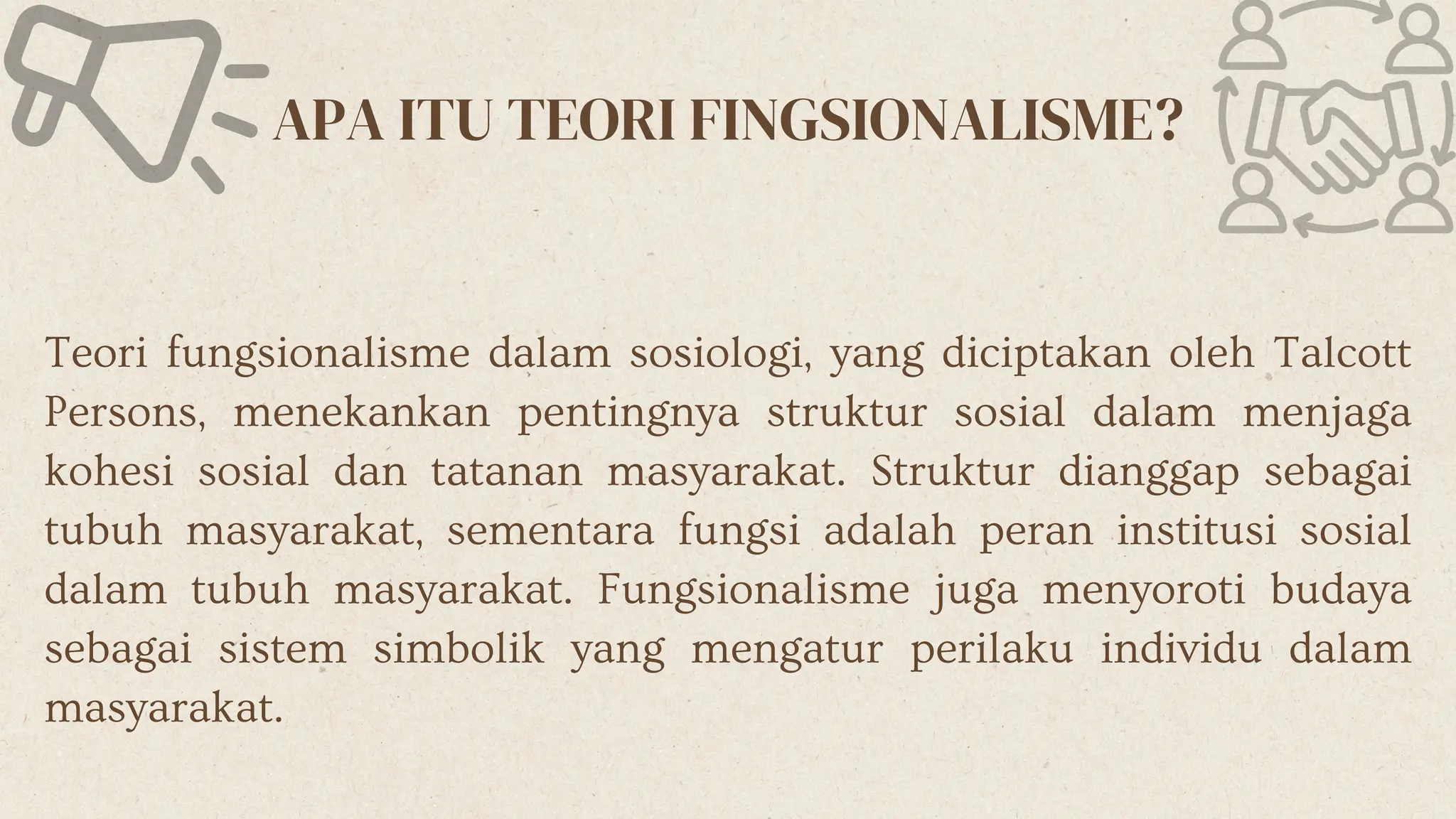 Teori Fungsionalisme Kulturalisasi Talcott Parsons (Dosen Pengampu : Khoirin Nisai Shalihati ) | PDF