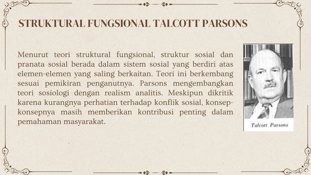 Teori Fungsionalisme Kulturalisasi Talcott Parsons (Dosen Pengampu : Khoirin Nisai Shalihati ) | PDF