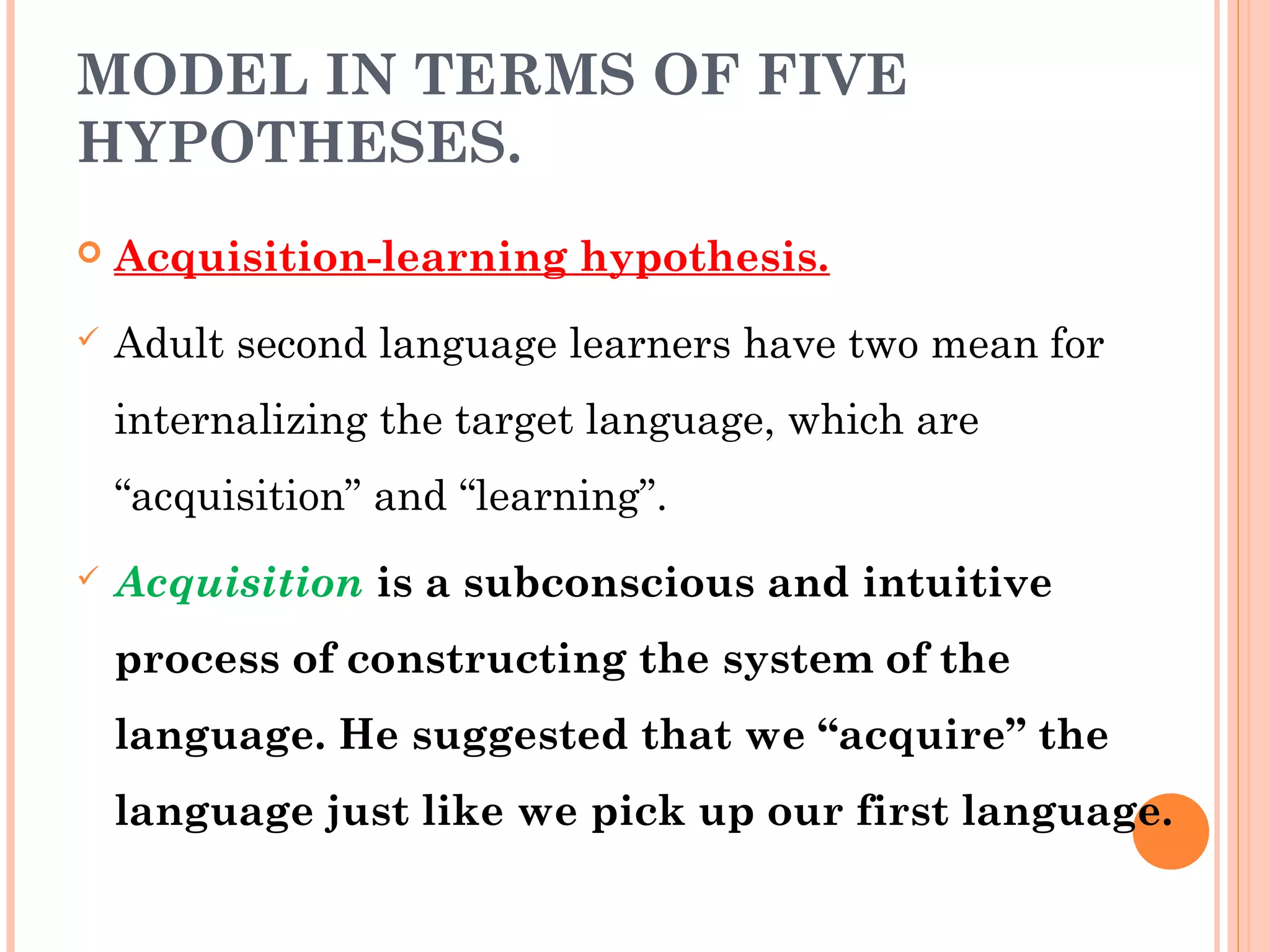 Kreshen's theory on language acquisition | PPT