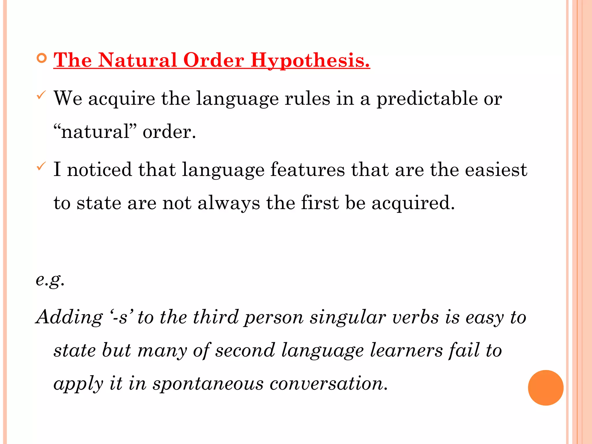 Kreshen's theory on language acquisition | PPT
