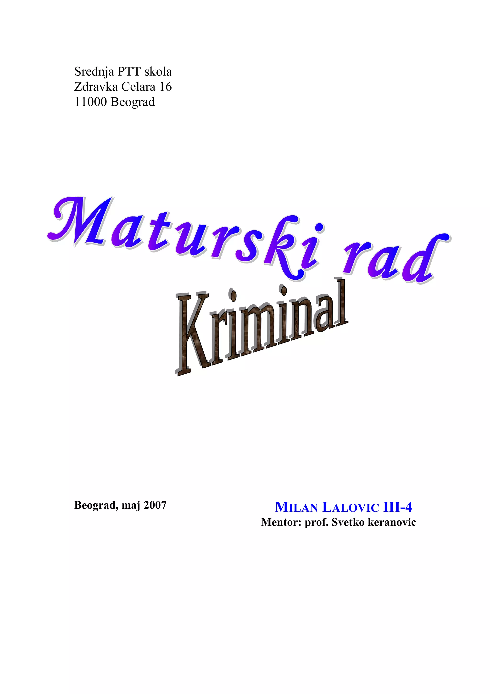 Kriminal maturski rad | DOC
