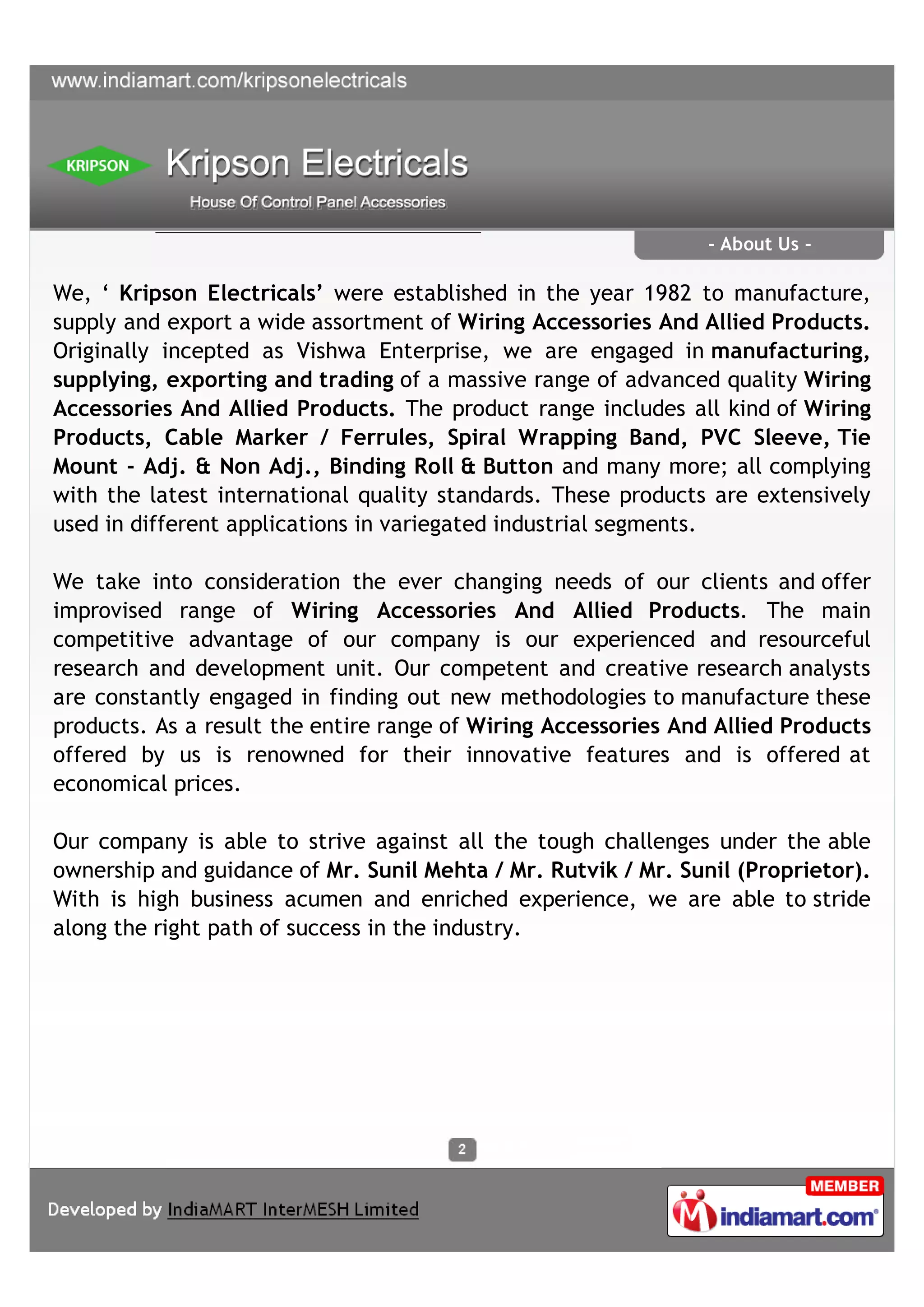 Kripson Electricals, Ahmedabad, Electrical Products | PDF