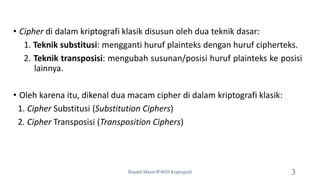 Kriptografi Klasik belajar kriptografi mudah | PPTX