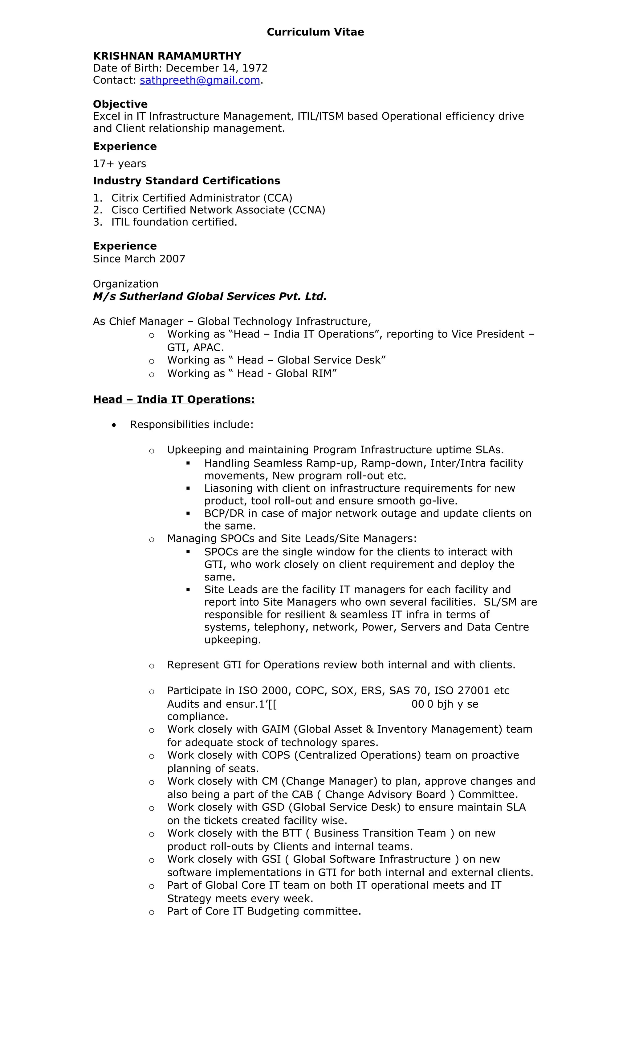 IT Head - Resume | DOC