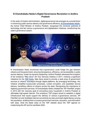 N Chandrababu Naidu's Digital Governance Revolution in Andhra Pradesh | PDF
