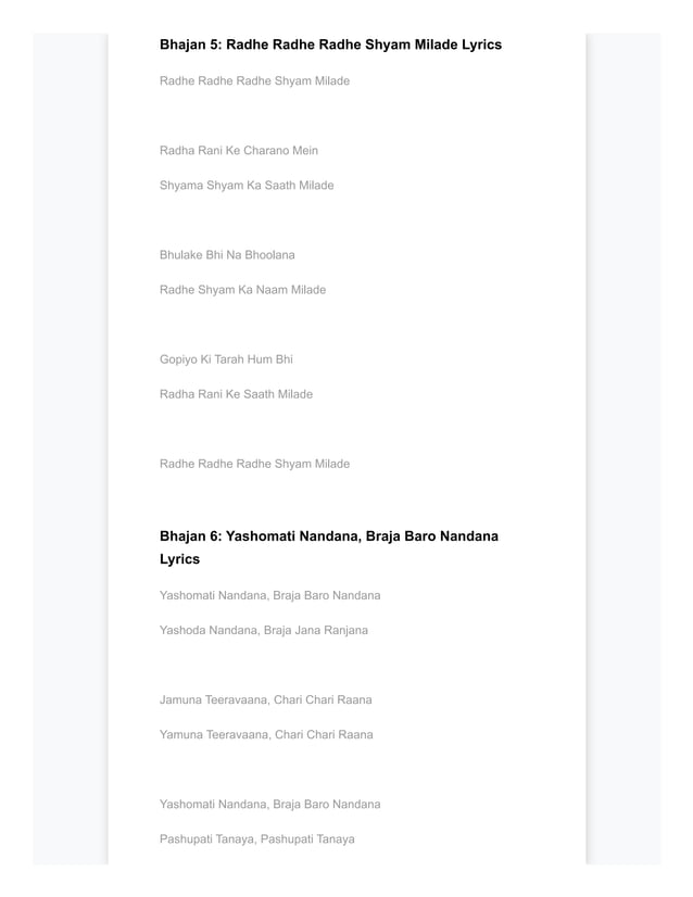 Top 8 Krishna Bhajan Lyrics in English.pdf | Religious (Music and Audio) | Music