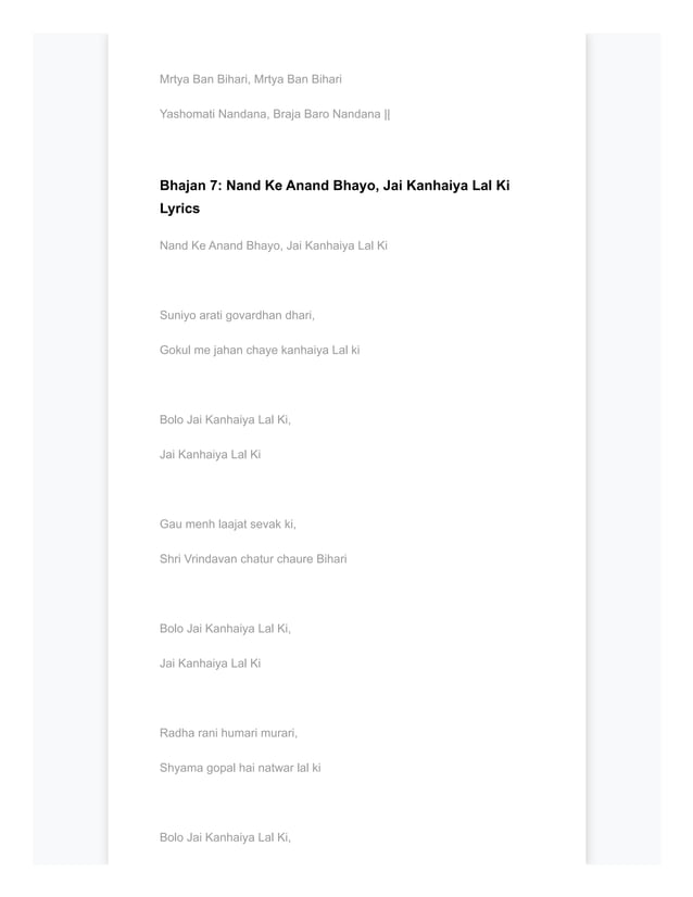 Top 8 Krishna Bhajan Lyrics in English.pdf | Religious (Music and Audio) | Music