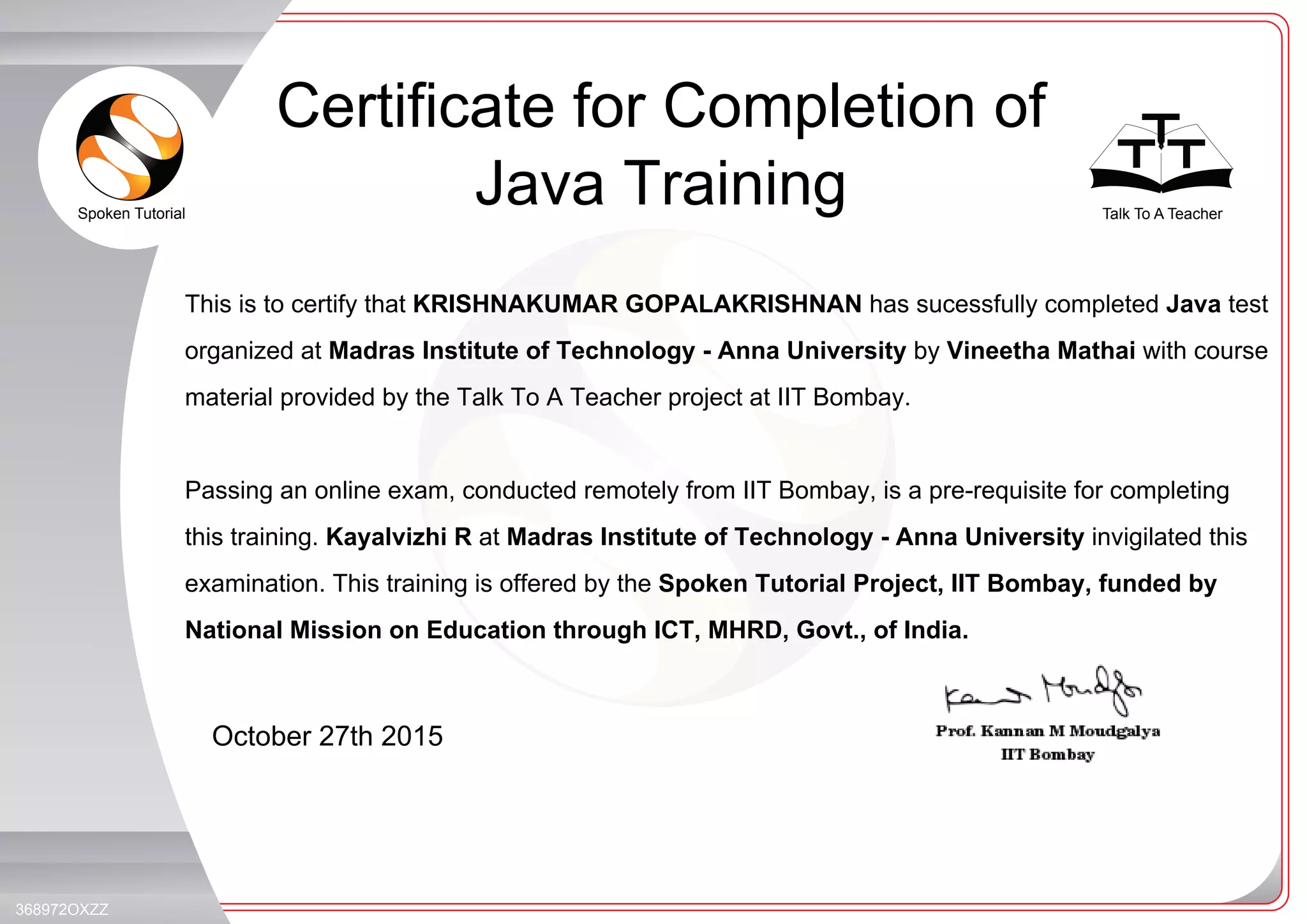 Krishnakumar Gopalakrishnan-Certificate-of-Completion | PPT