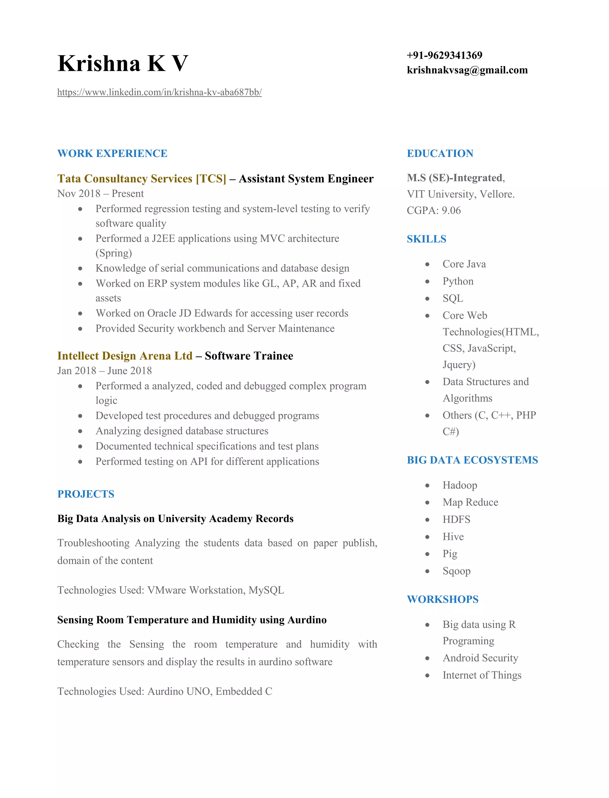 Krishna kv resume 2019 | PDF