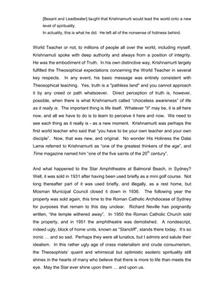 KRISHNAMURTI AND THE STAR IN THE EAST | PDF