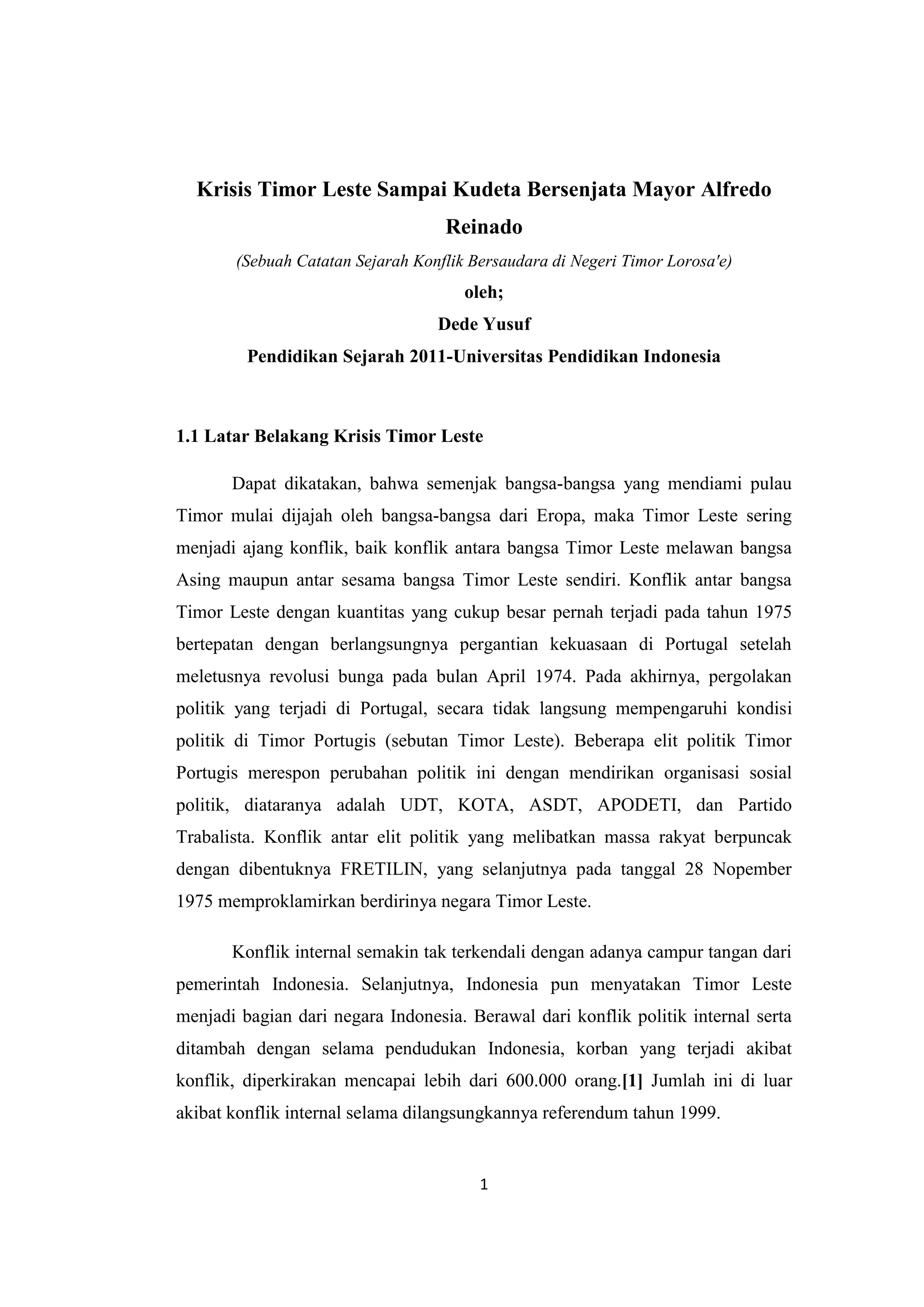 Krisis timor leste sampai kudeta bersenjata mayor alfredo reinado | PDF