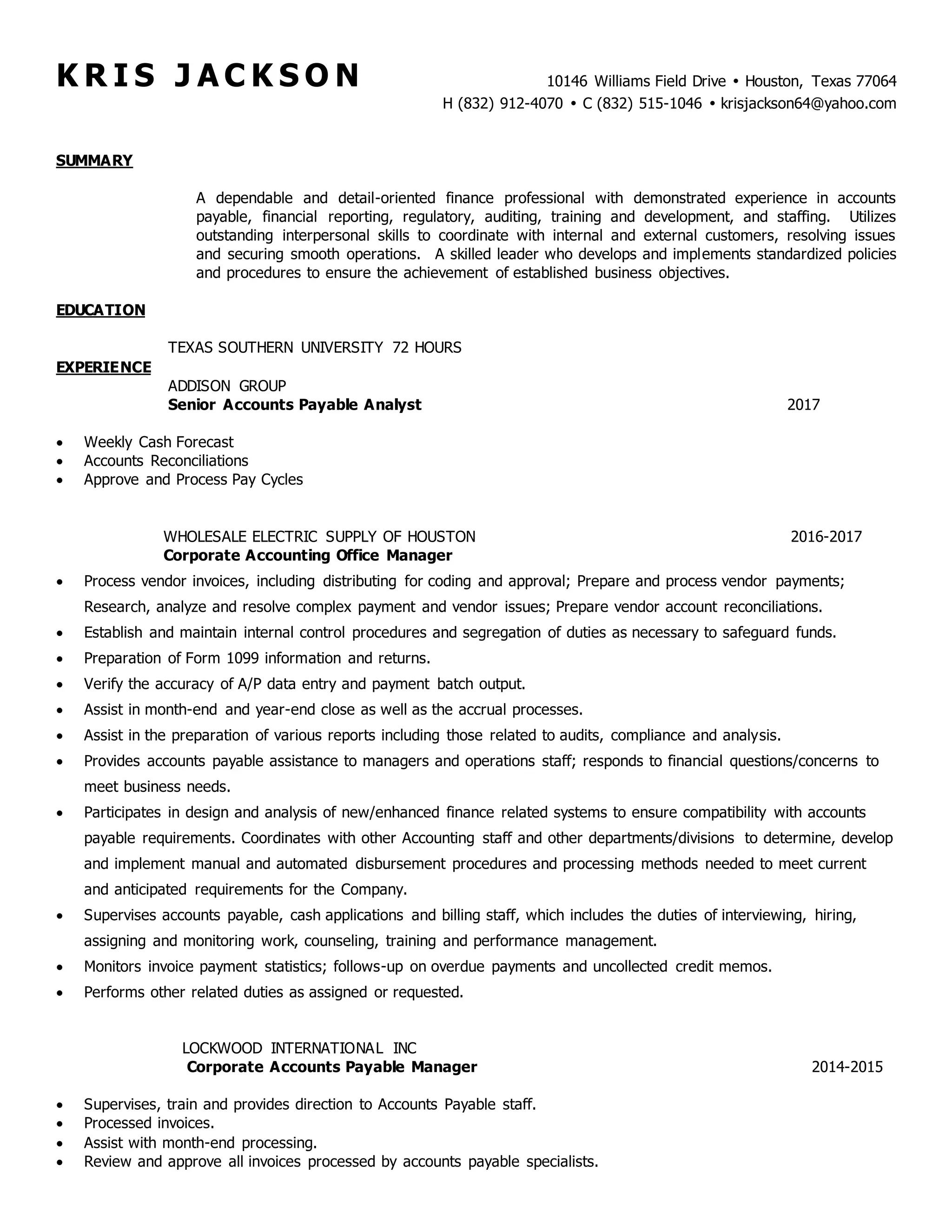 Kris jackson resume | DOCX | Credit Cards | Personal Debt