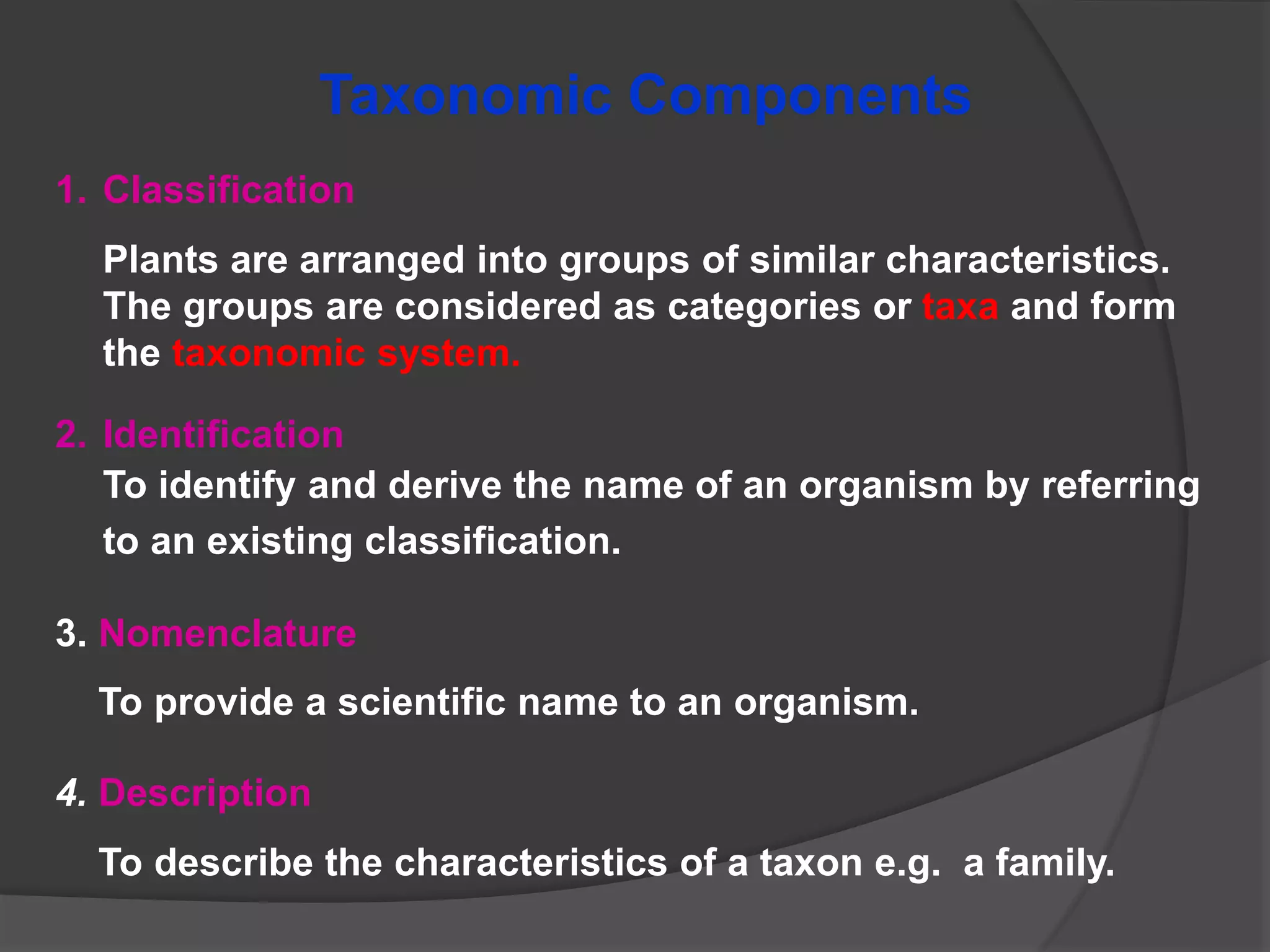 Introduction to Taxonomy, Components and Major Plant Taxonomist | PPTX