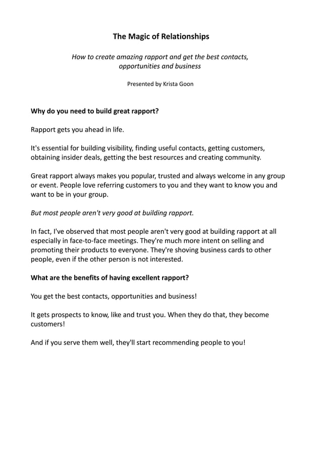 Handouts for The Magic of Relationships talk | PDF