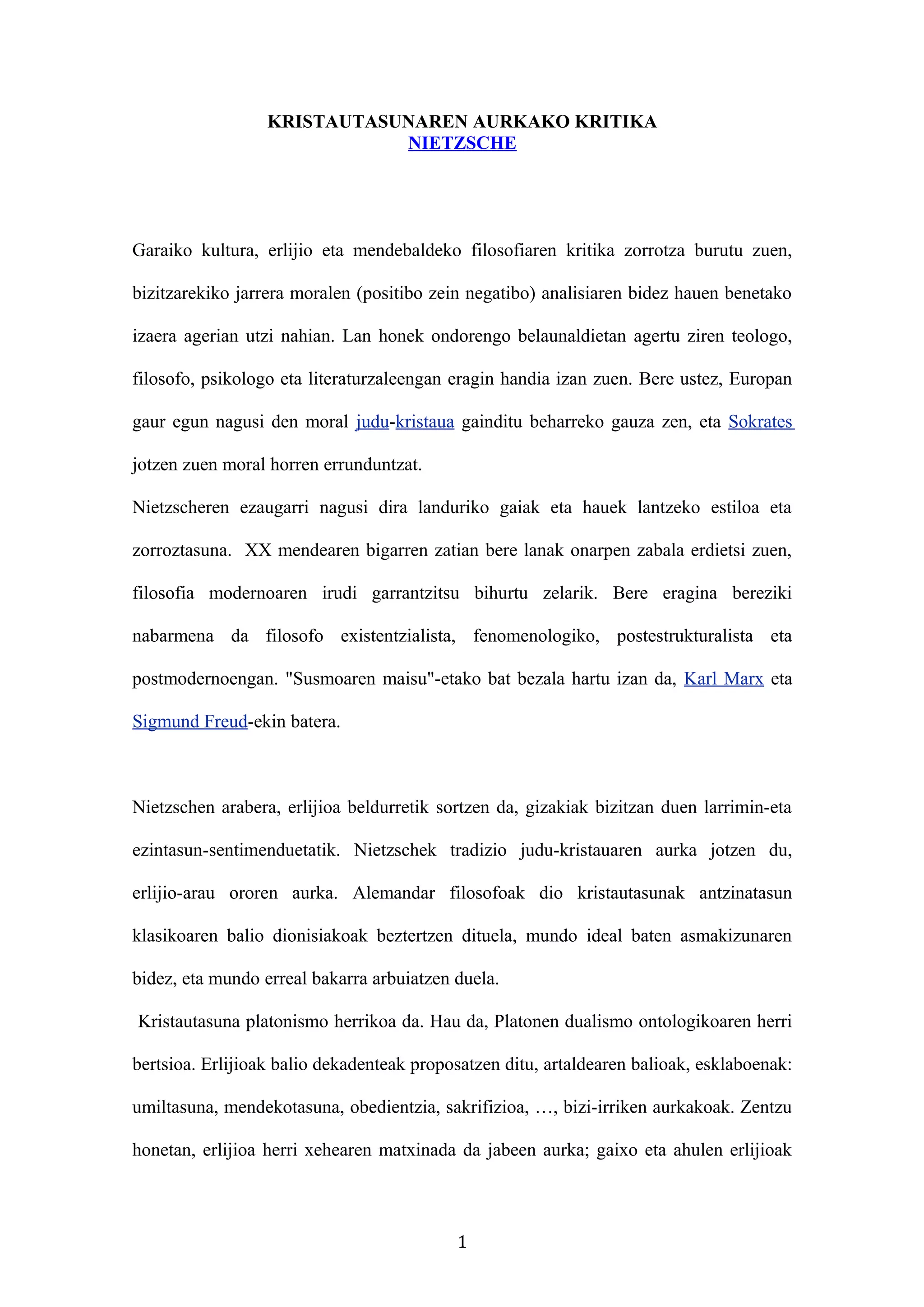 Kristautasunaren aurkako kritika: Nietzsche | PDF