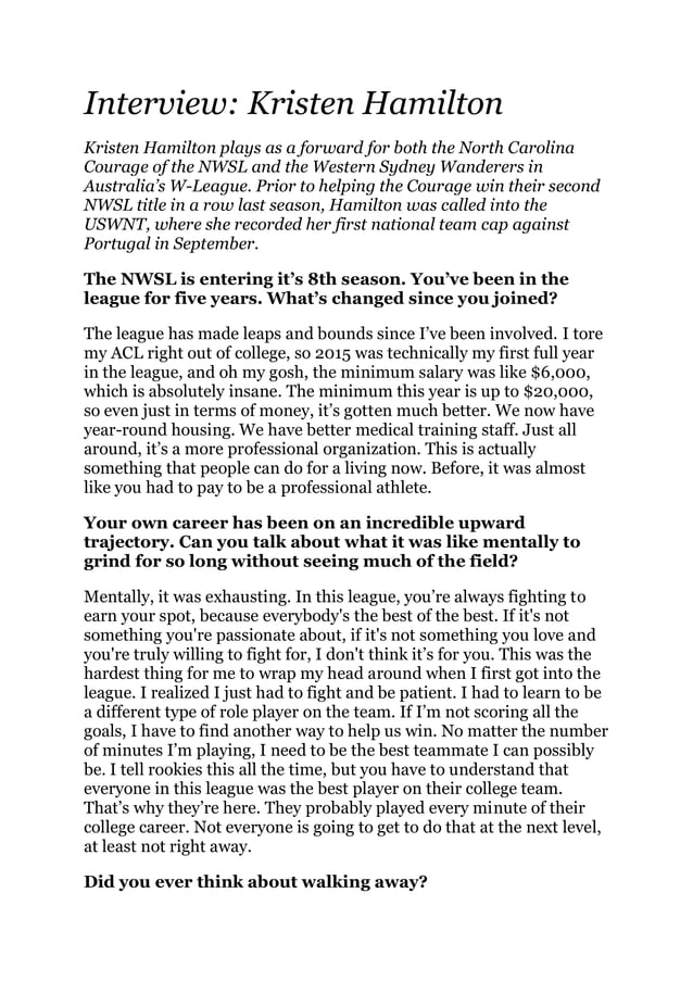 Kristen hamilton Interview | PDF | Soccer | Sports