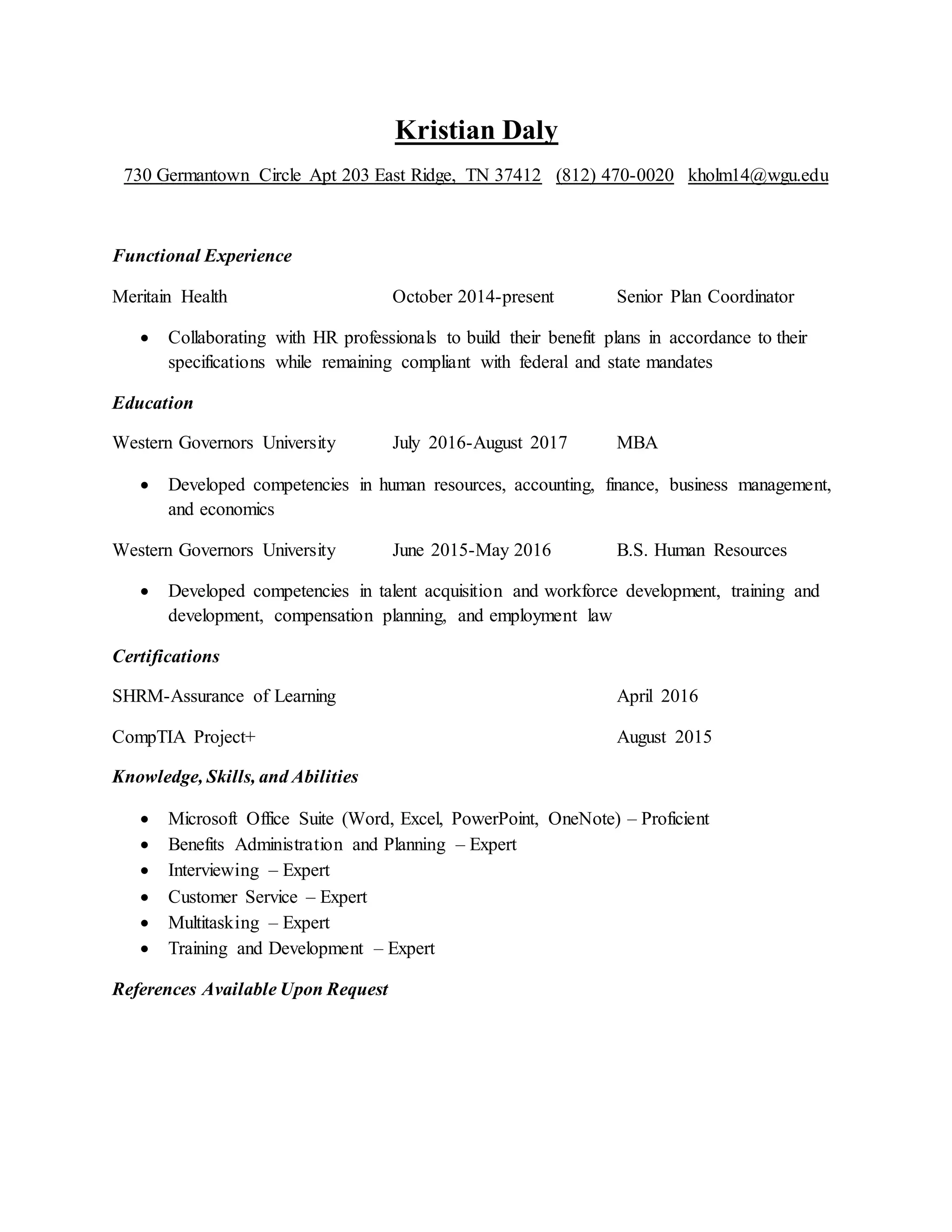 Kristian daly resume | DOCX