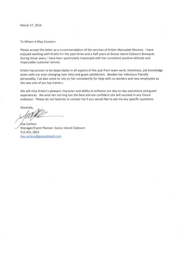 Letter of Recommendation - Cicerone Certified Server