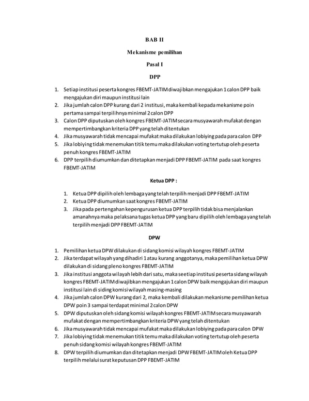 Kriteria dan mekanisme pemilihan dpw dan dpp | DOCX