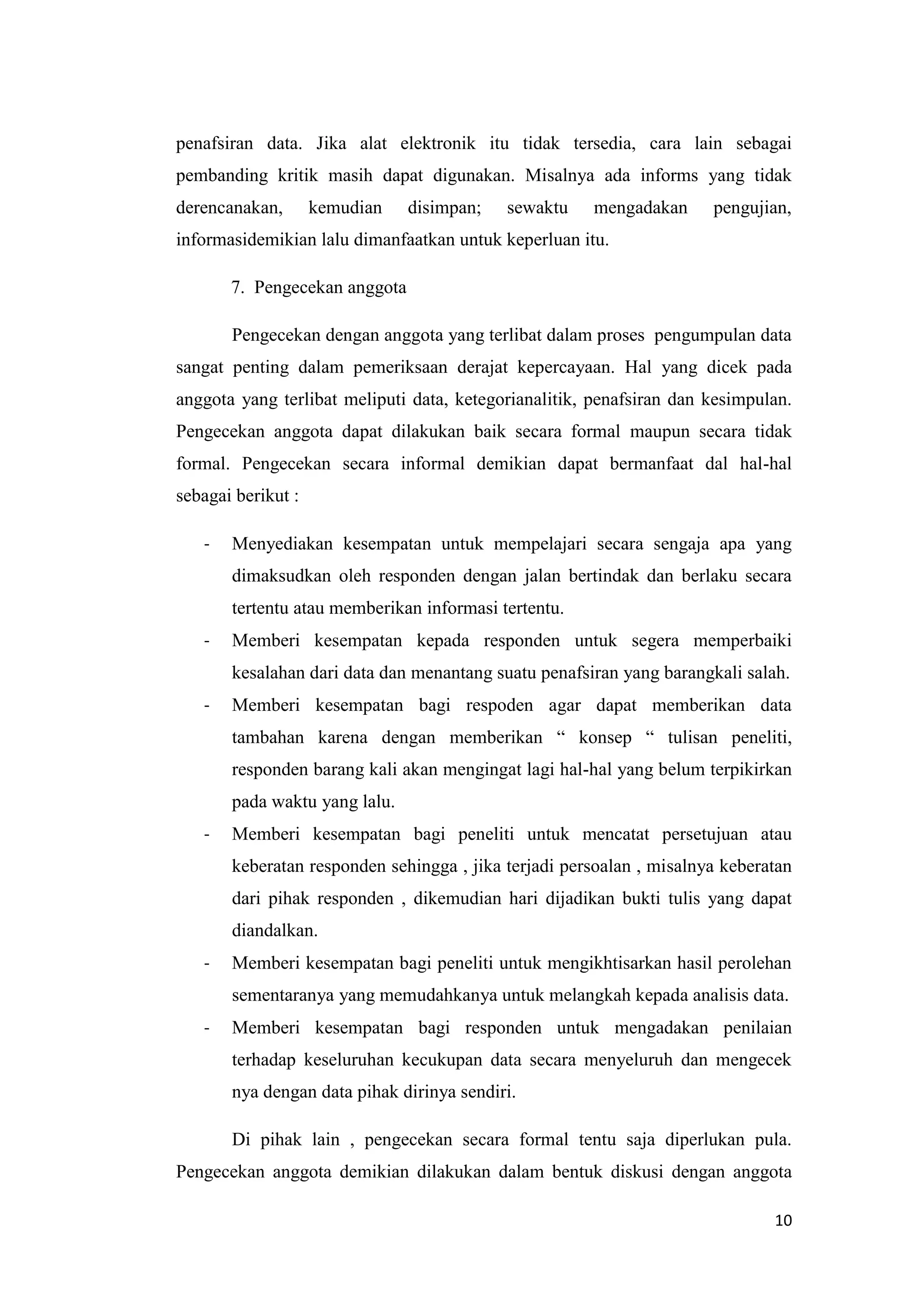 Kriteria dan teknik pemeriksaan keabsahan data | DOCX