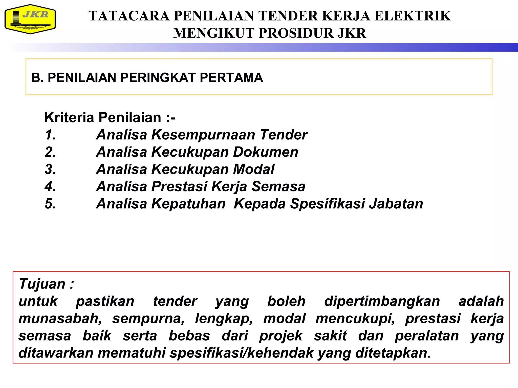 Kriteria penilaian tender untuk kontraktor | PPT