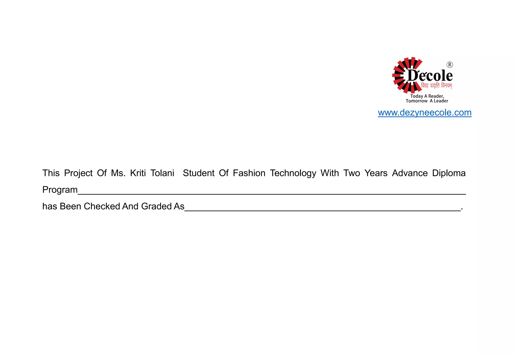 Kriti Tolani ,Fashion Design ,Dezyne E'cole College | PDF