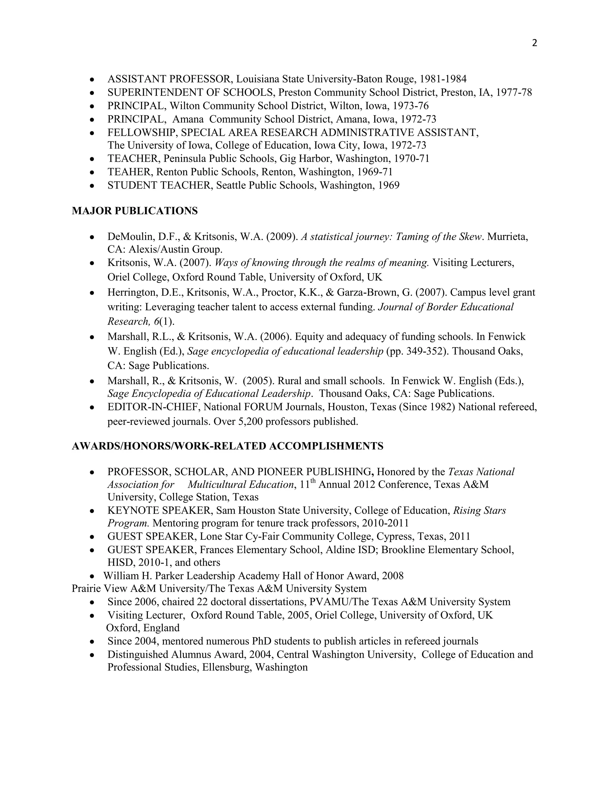Dr. William Allan Kritsonis - 2 pgs. Vita | DOCX | Professional School ...