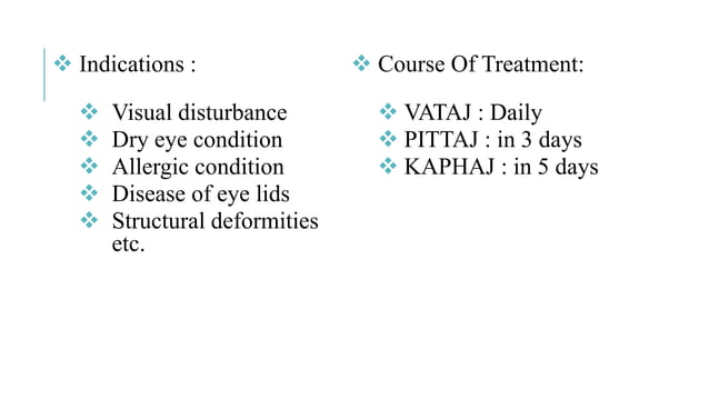 KRIYA KALPA - SHALAKYA TANTRA.pptx | Eye and Vision Conditions ...