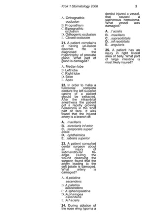 Krok 1 - 2006 Question Paper (Stomatology) | PDF