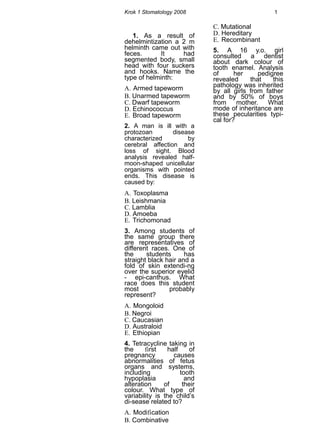 Krok 1 - 2008 Question Paper (Stomatology) | PDF