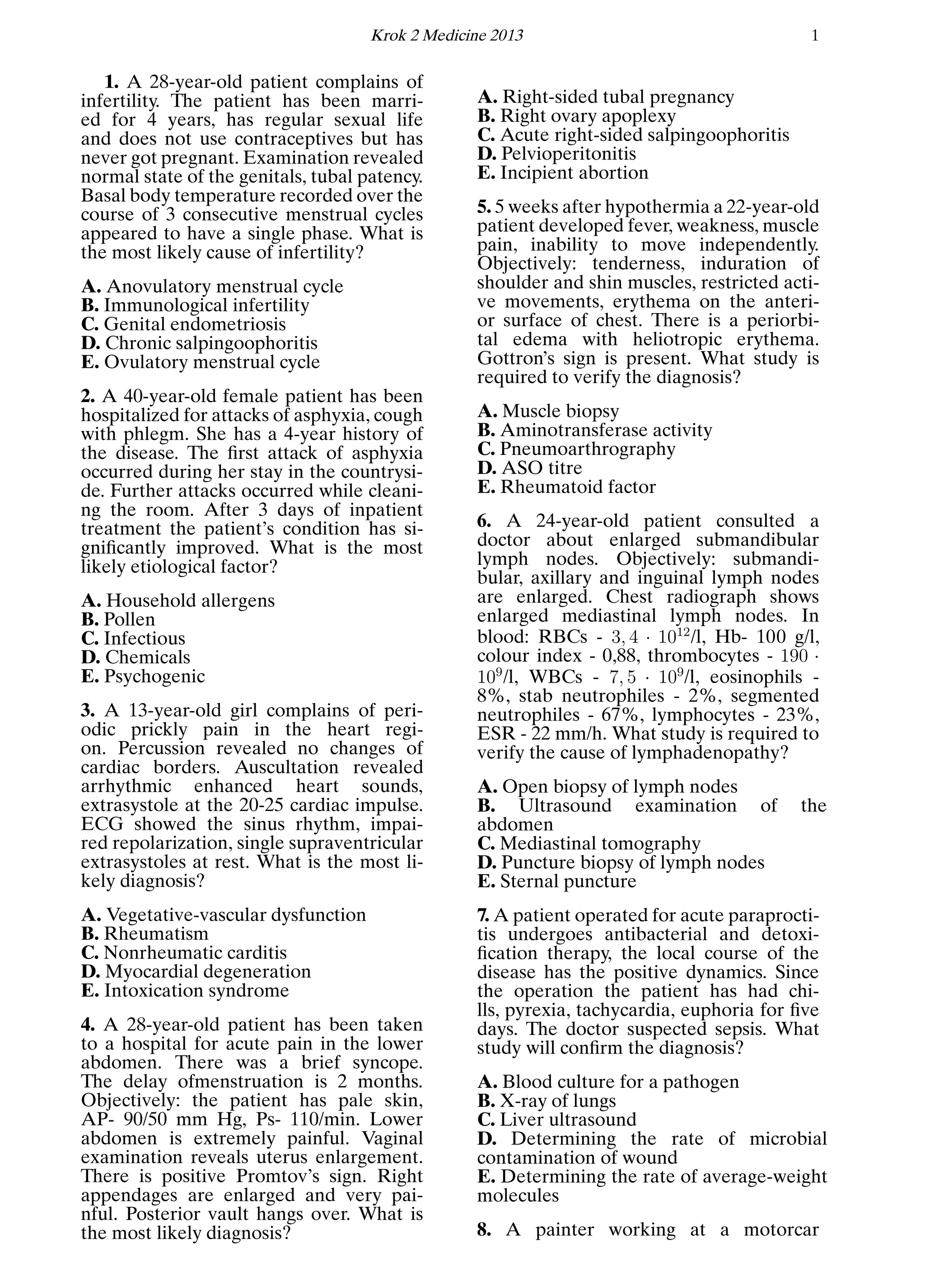 Krok 2 - 2013 Question Paper (General Medicine) | PDF