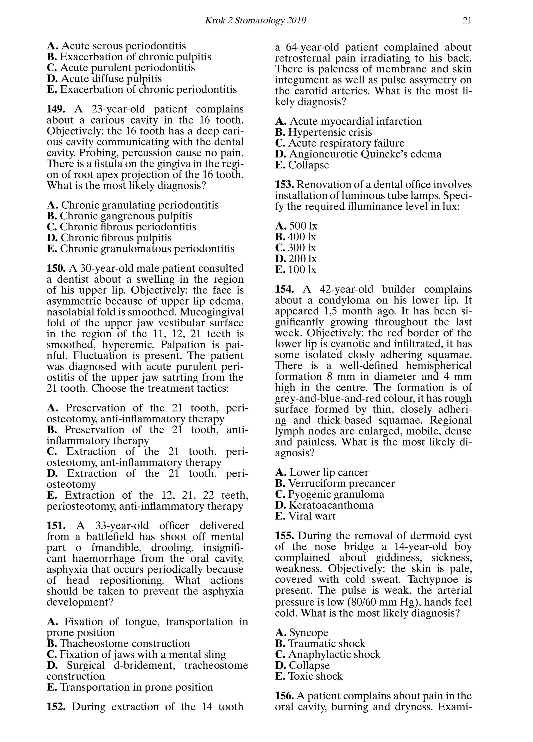 Krok 2 - 2010 Question Paper (Stomatology) | PDF | Dental Health ...